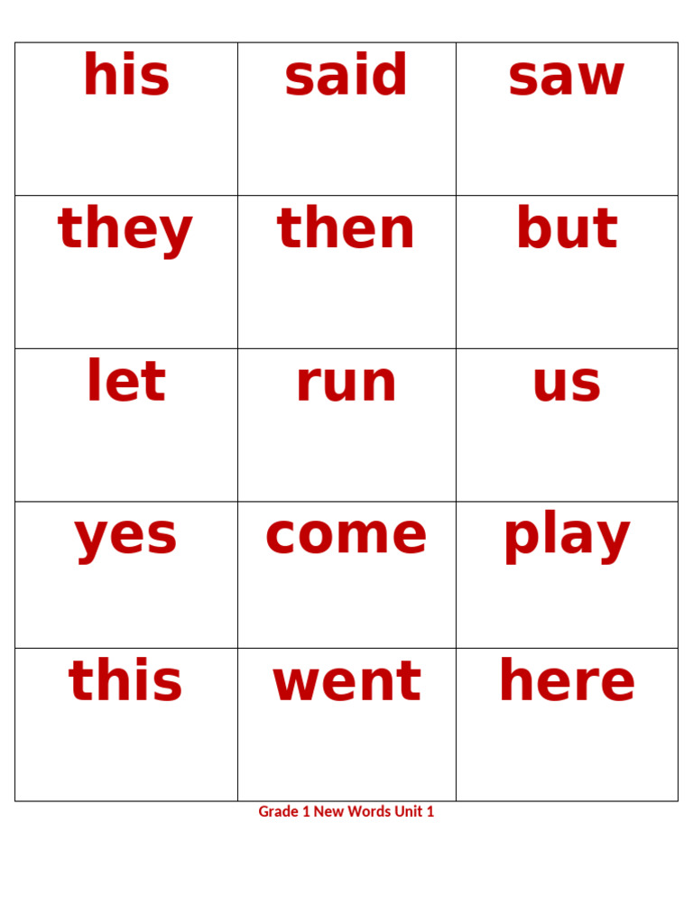Grade 1 Vocabulary: Unit 1 Words | PDF