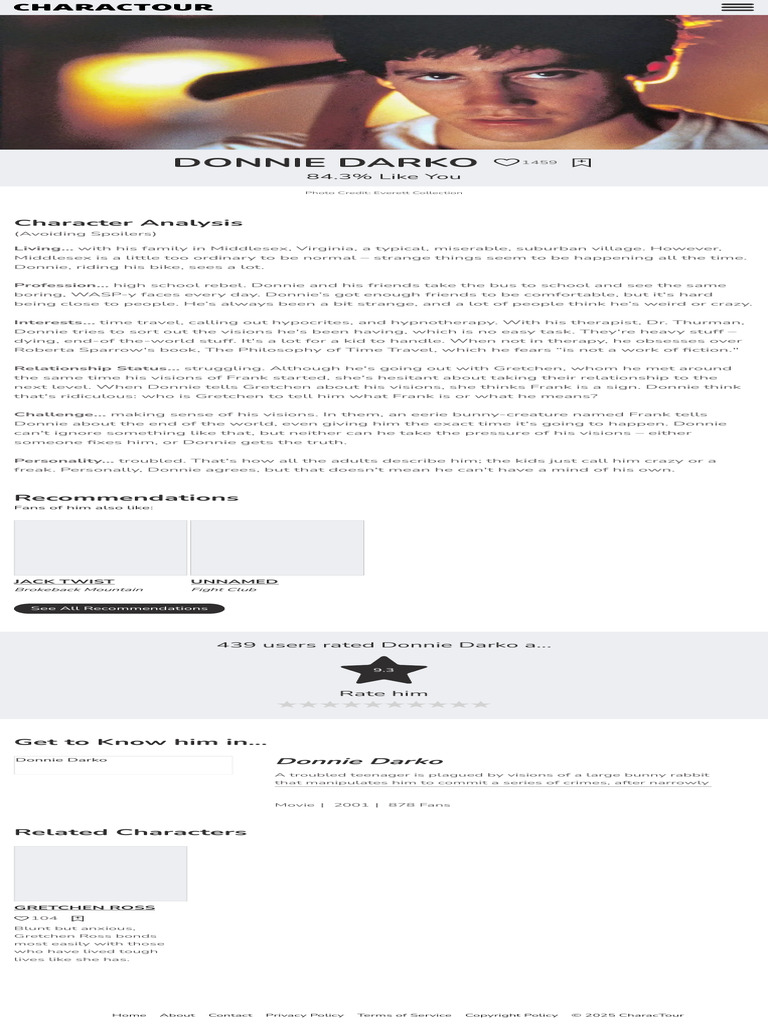 Donnie Darko From Donnie Darko CharacTour | PDF