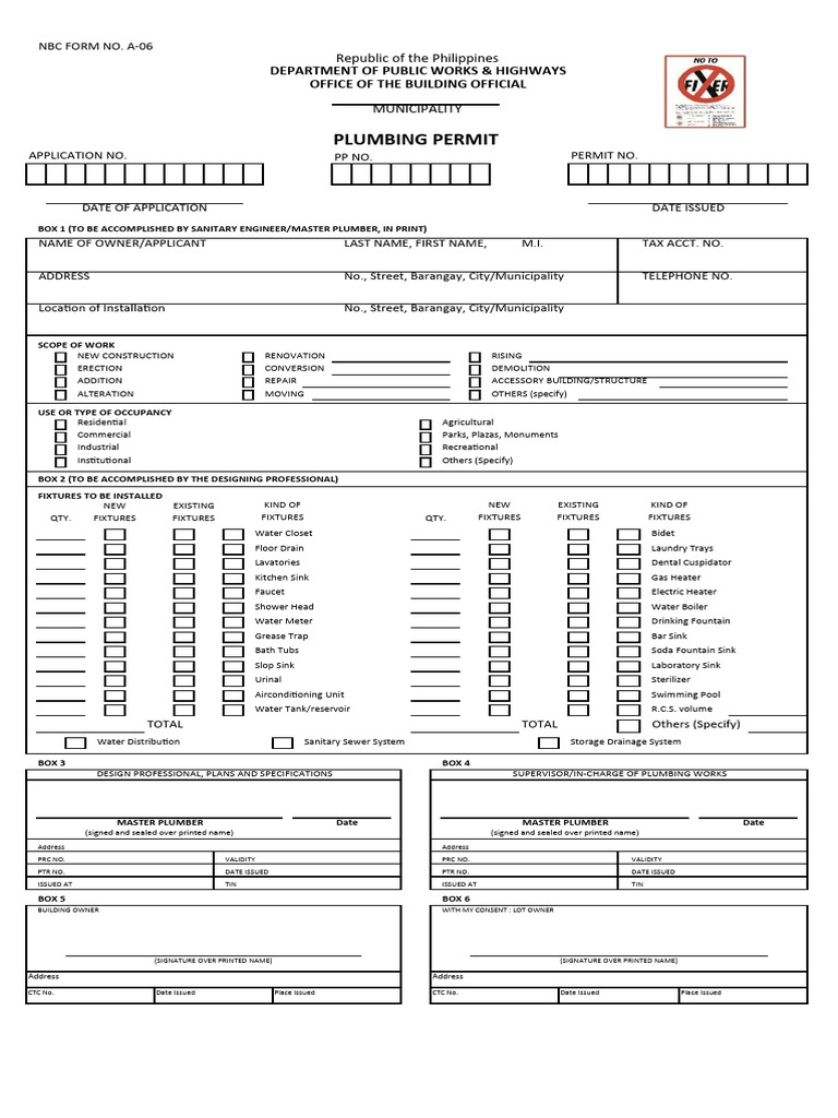 Plumbing Permit Application Form | PDF | Plumbing | Environmental ...