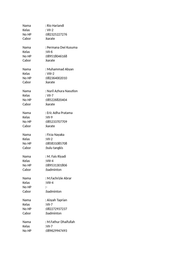 Siswa Seleksi O2SN 2025 | PDF