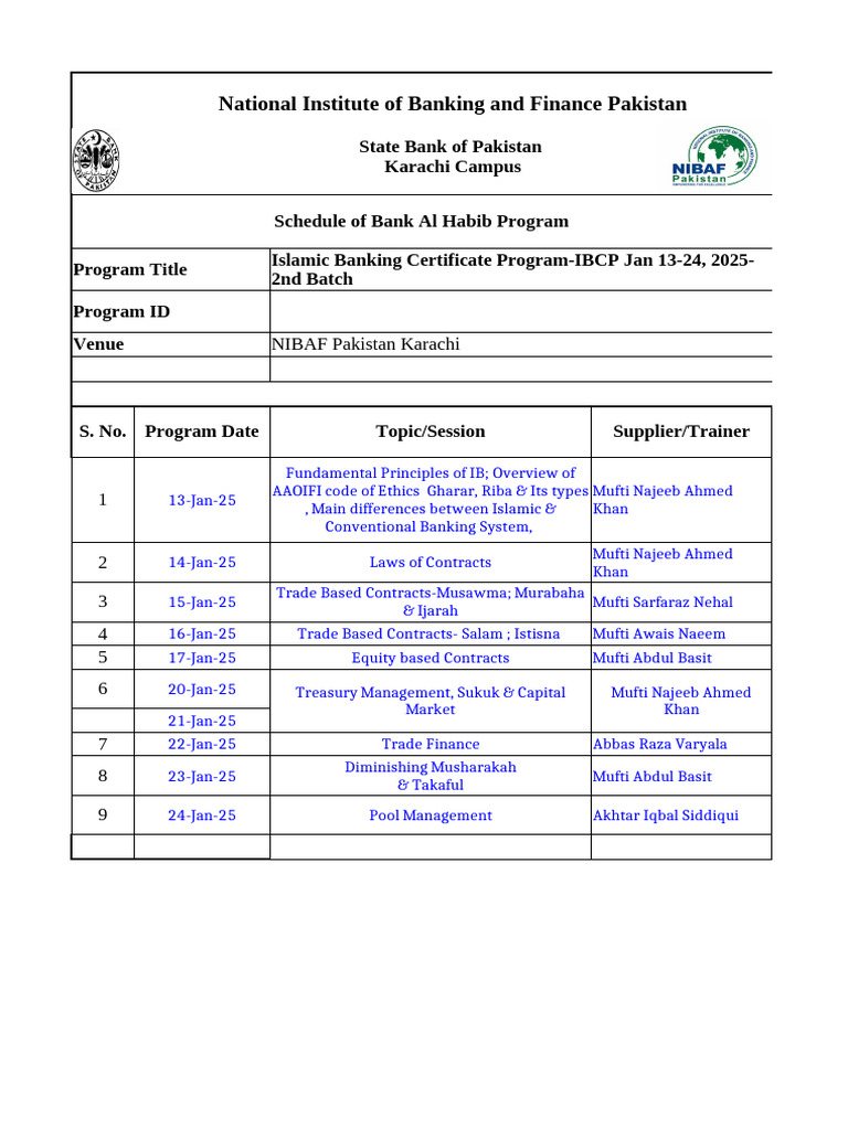 Schedule of IBCP BAHL 2nd Batch-13-24 January 2025-Final | PDF