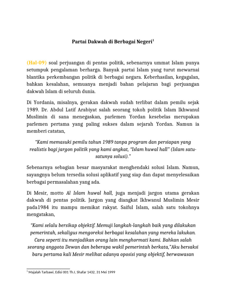 Perjuangan Partai Dakwah Islam Global | PDF