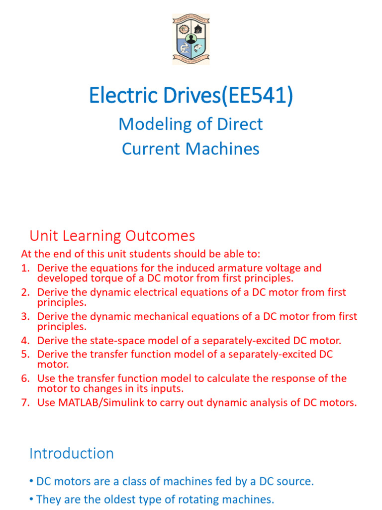 Unit 2 - Modeling of DC Machines | PDF | Electric Motor | Inductance
