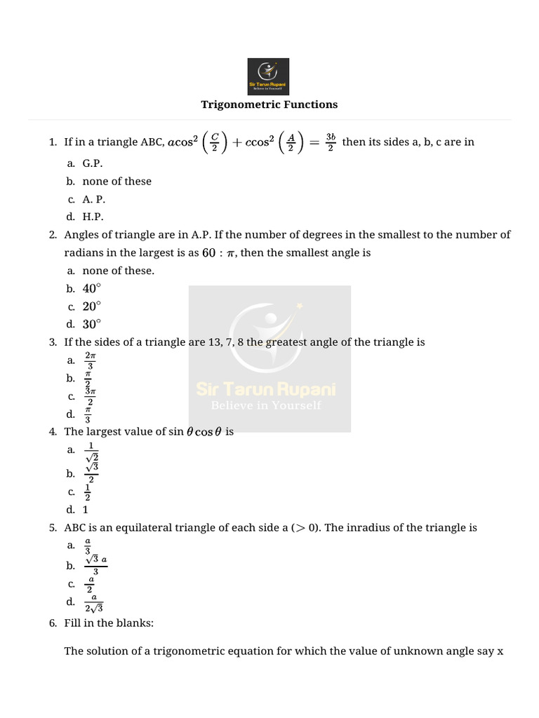 Trigonometric Functions and Equations Guide | PDF