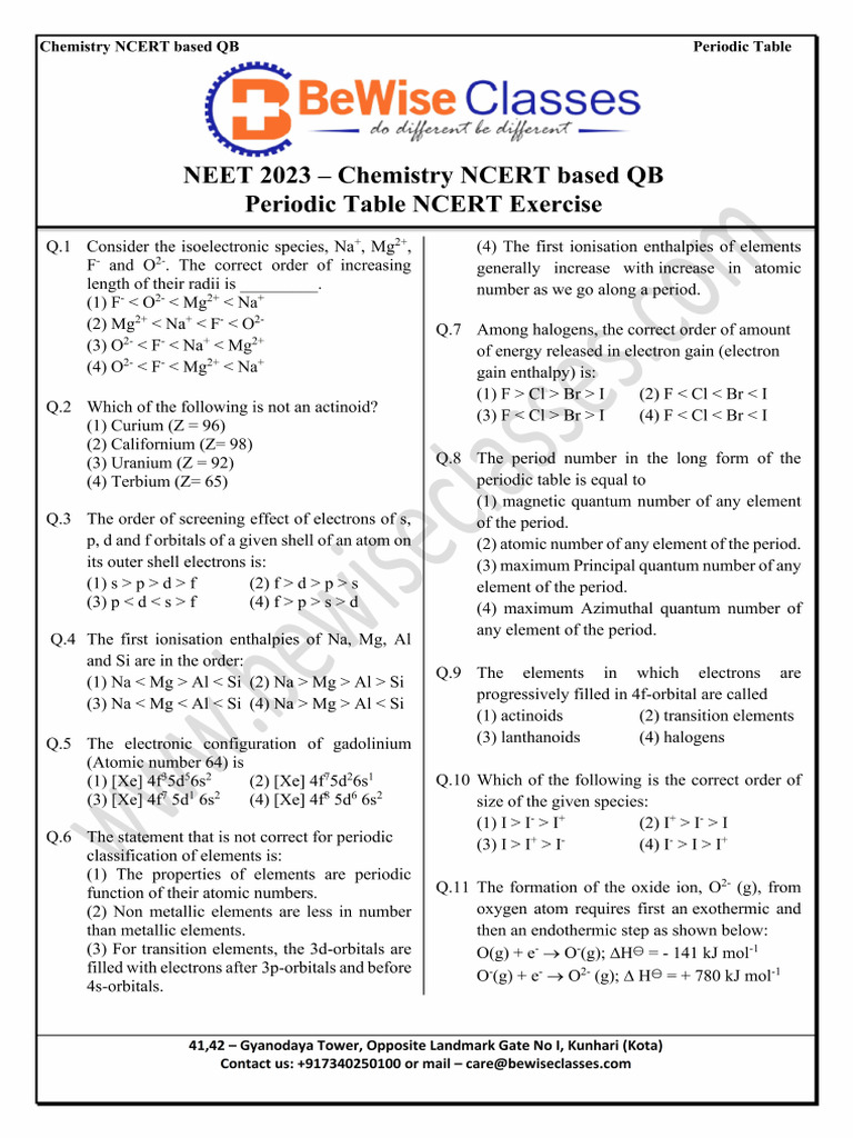 Bewise Krishna Batch Periodic Table | PDF