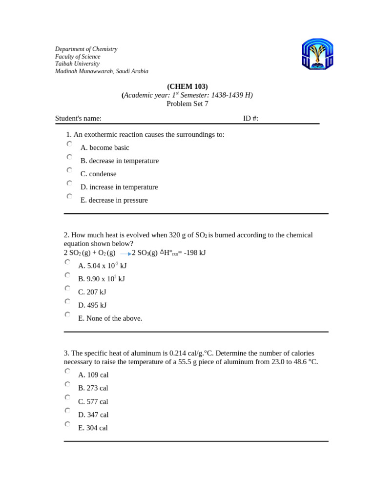 Problem Set 7 Q & A | PDF | Chemical Reactions | Propane