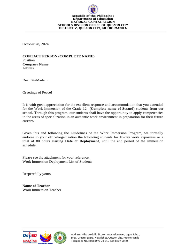 Company Name Endorsement Letter Strand Section | PDF