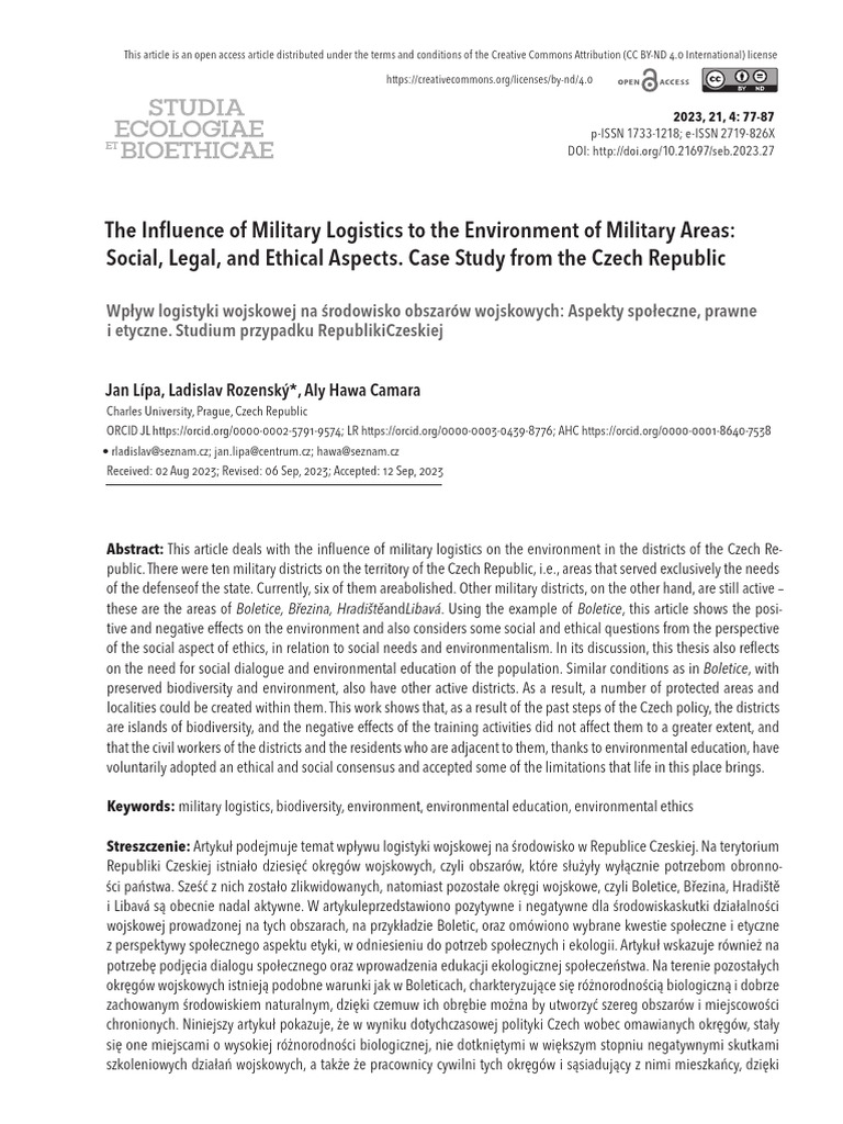 The Influence of Military Logistics To The Environment of Military ...