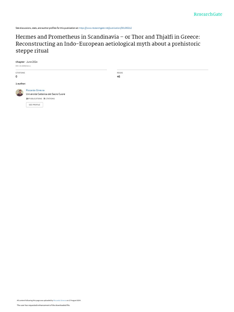 Prometheus and Hermes in Indo-European Myth | PDF | Prometheus