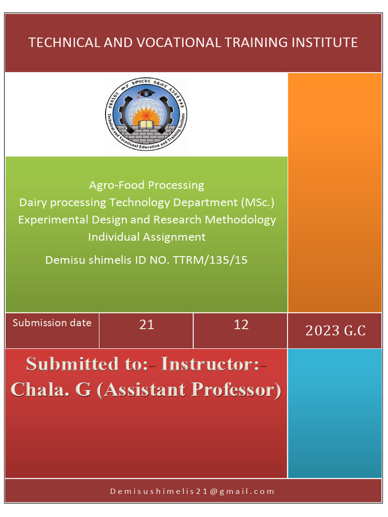 Demisu Shimelis Experimental Design and Research Methodology Assignment | PDF | Analysis Of ...