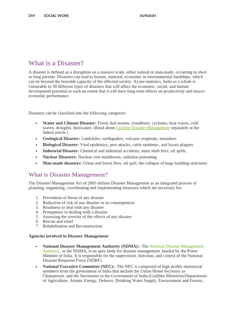 Unit 1 Disaster Management | PDF | Natural Disasters | Emergency Management