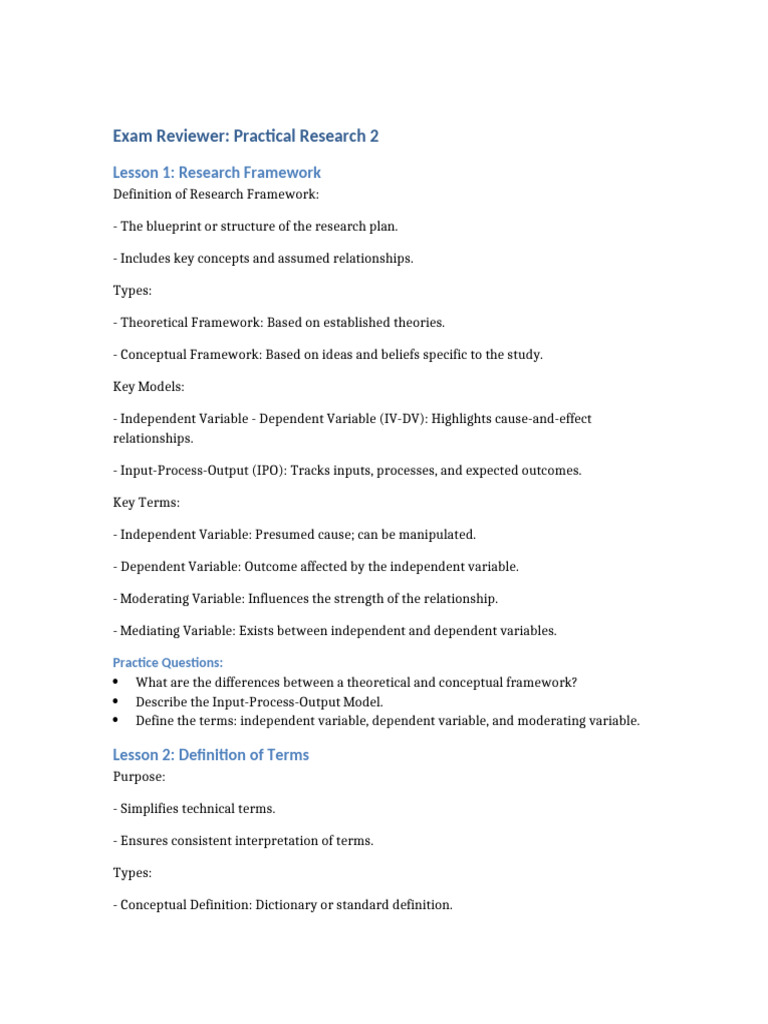 Practical Research 2 Exam Reviewer Guide | PDF | Hypothesis | Dependent ...