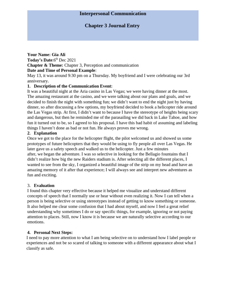 Chapter 1 Journal Entry | PDF | Las Vegas Strip | Communication