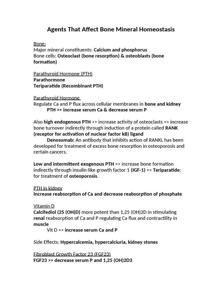 Agents That Affect Bone Mineral Homeostasis Summary | PDF | Bone ...