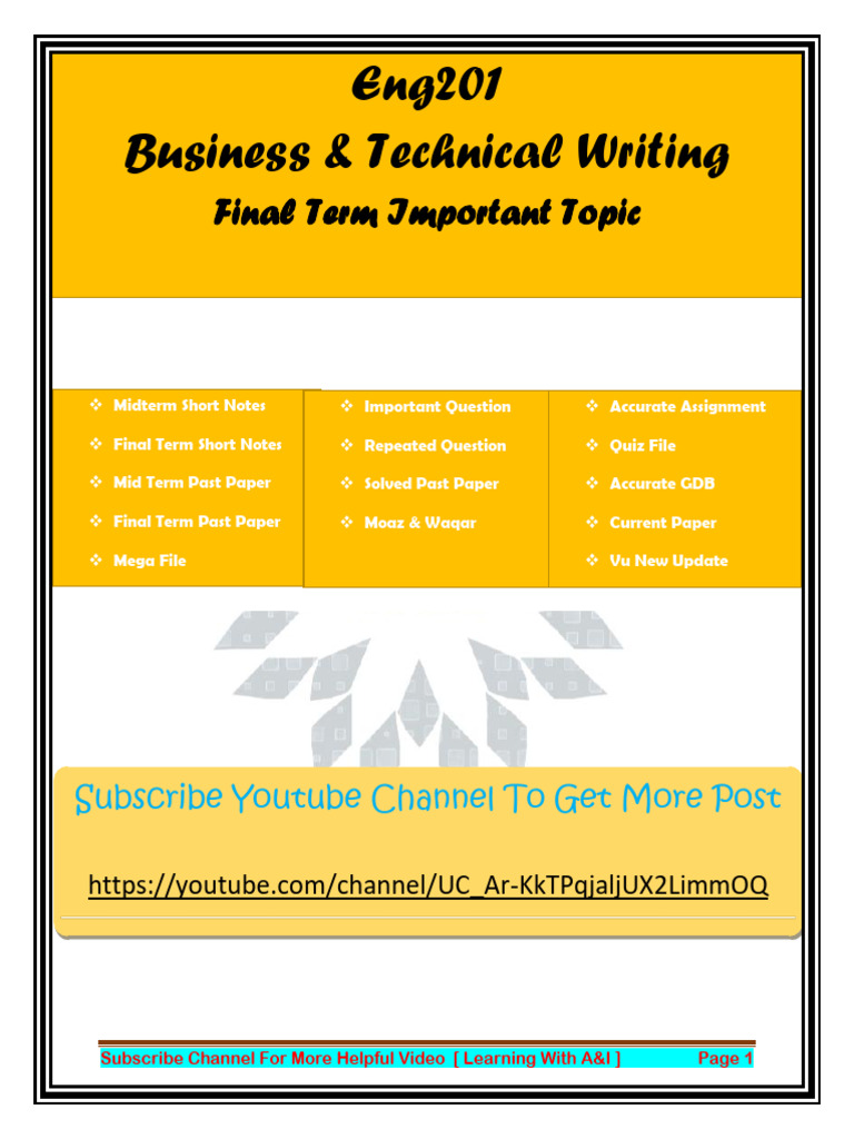 Eng201 Final Term Important Topic A&I | PDF