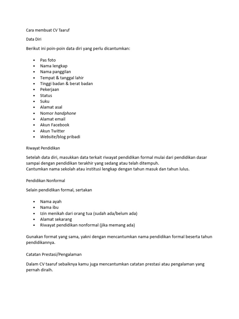 Cara Membuat CV Taaruf | PDF