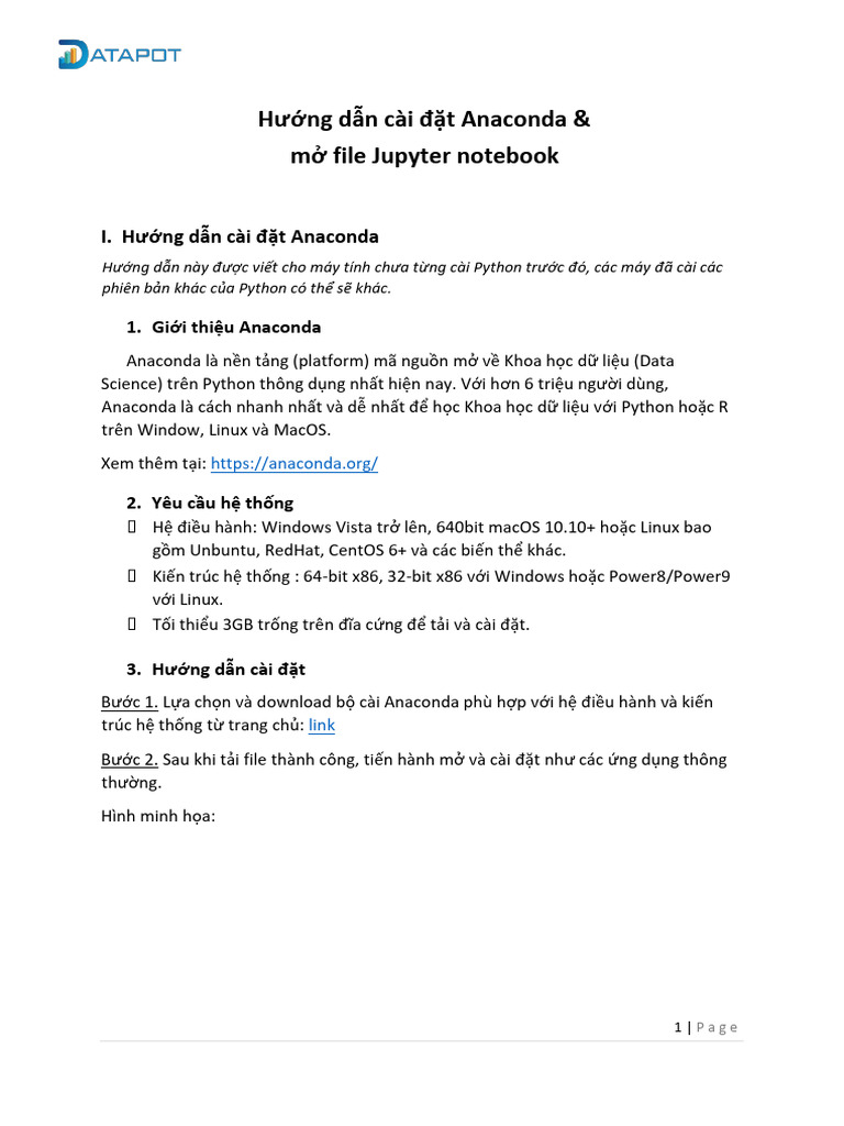 Hướng dẫn cài đặt Anaconda và mở file Jupyter notebook | PDF