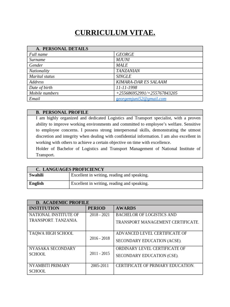 CV | PDF | Logistics | Tanzania