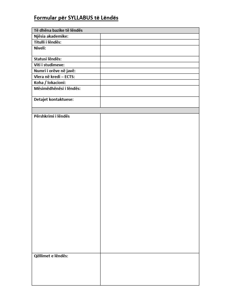 Formular Për SYLLABUS Të Lëndës | PDF