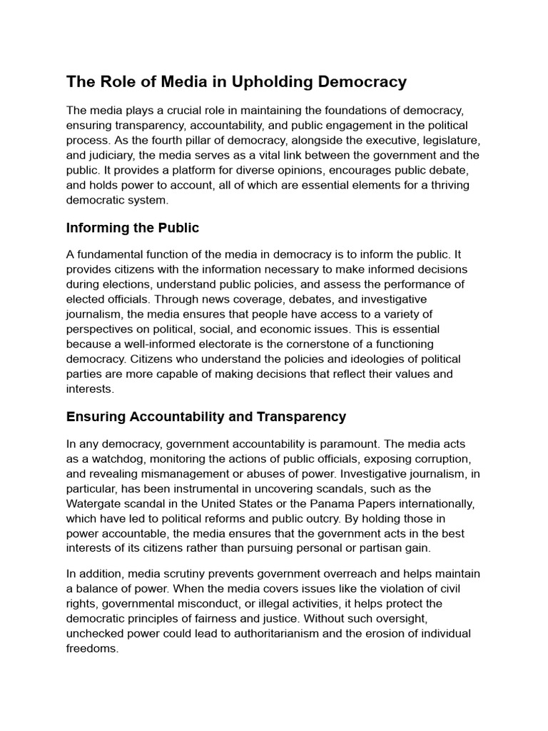 Media's Crucial Role in Democracy | PDF | Democracy | Political Ideologies