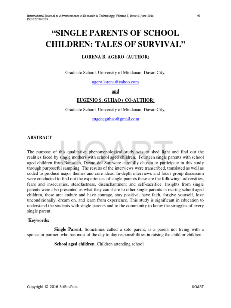 Single Parents of School Children Tales | PDF | Methodology ...