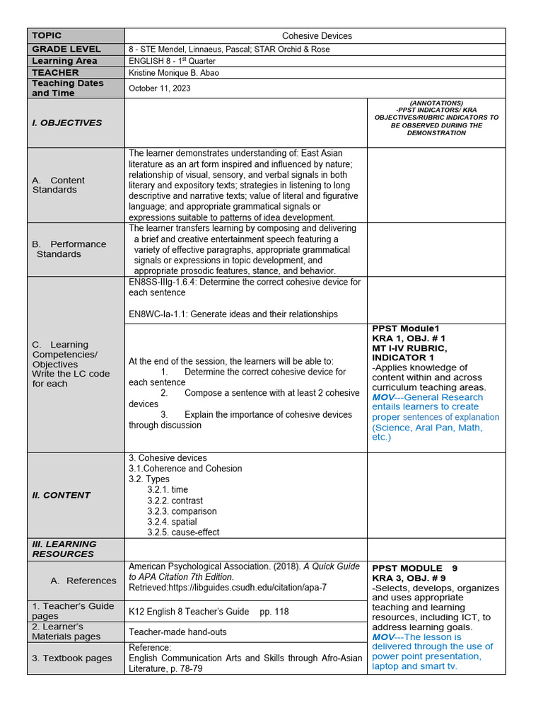 4as Sample LP | PDF | Learning | Curriculum