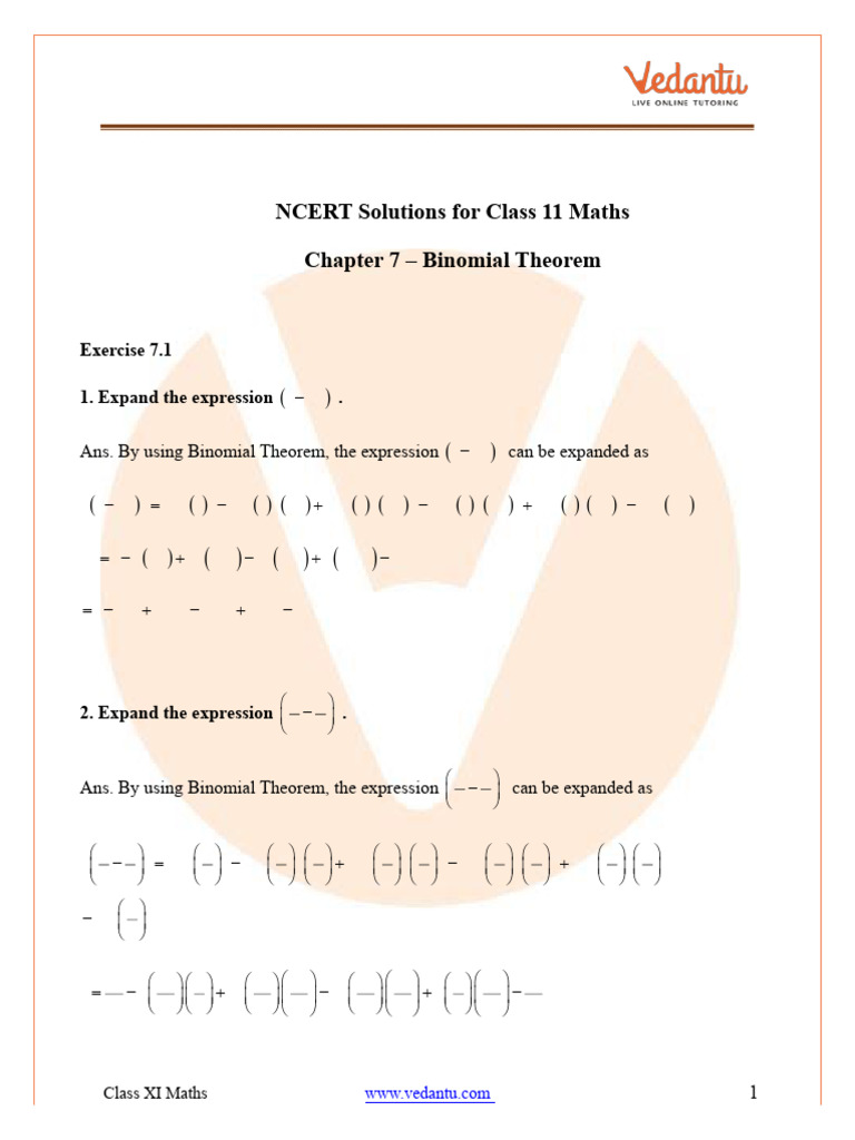 NCERT Solutions For Class 11 Maths Chapter 7 Binomial Theorem - Free PDF Download | PDF ...