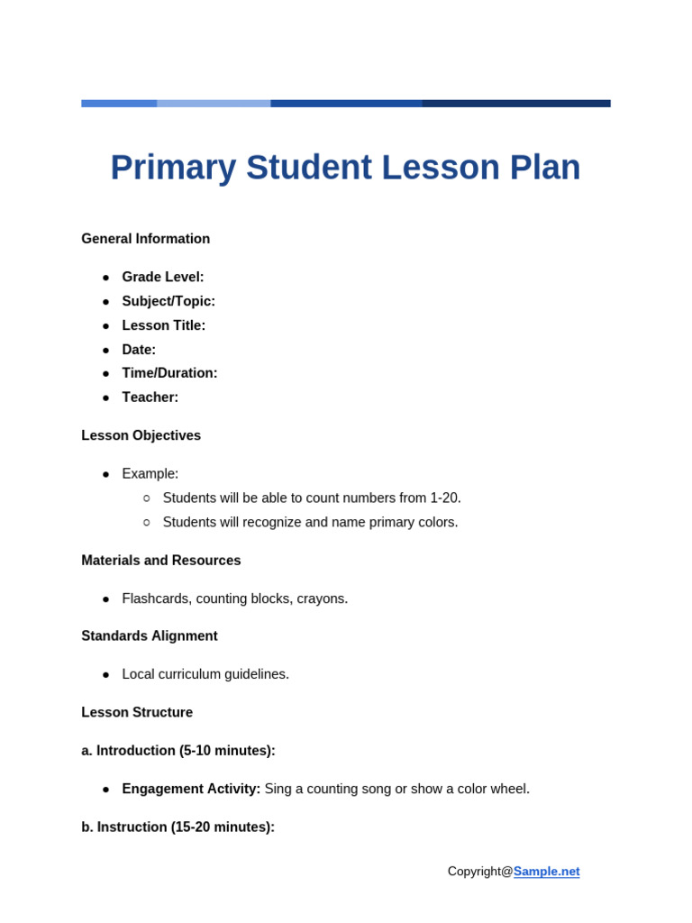 Primary Student Lesson Plan | PDF