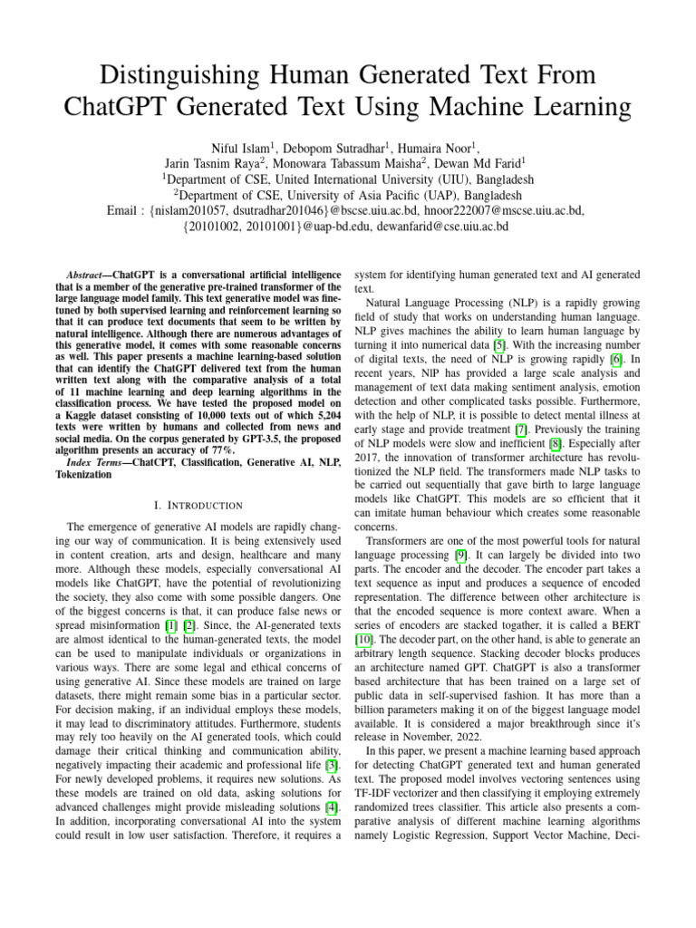 Distinguishing Human Generated Text From Chatgpt Generated Text Using ...