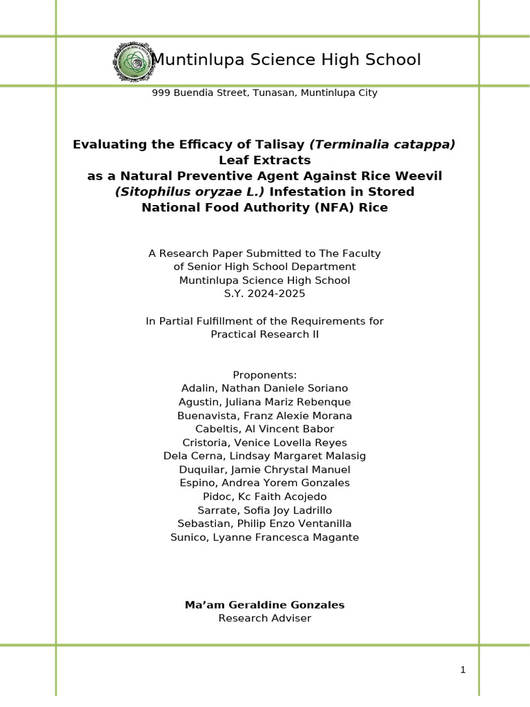 Muntinlupa Science High School | PDF | Pesticide | Pest Control