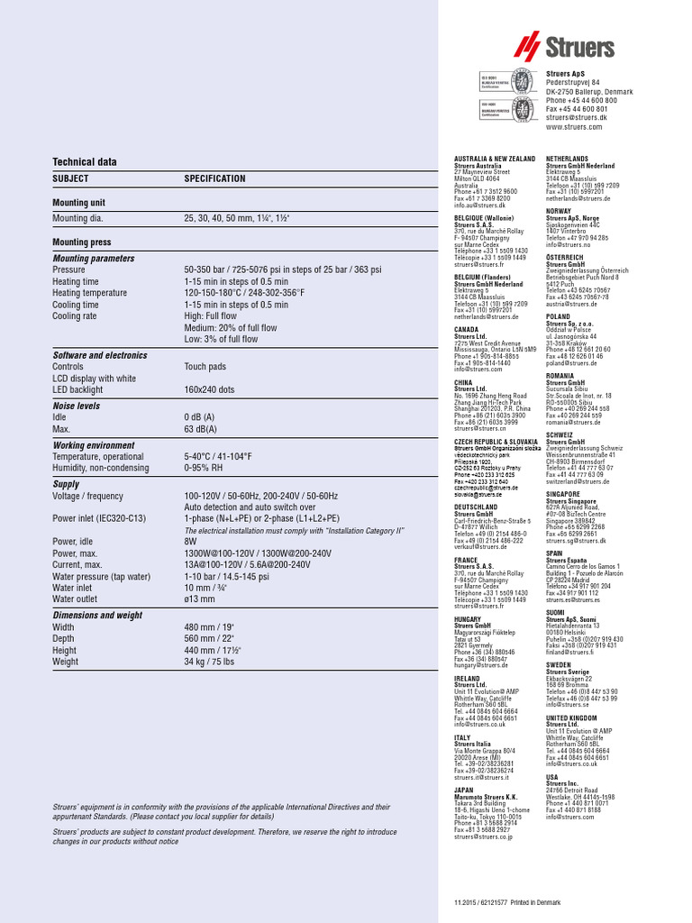 Struers CitoPress Hot Mounting Presses | PDF | Backlight | Electrical Engineering