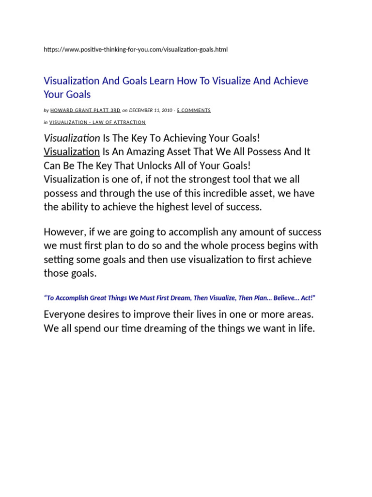 Visualization And Goals Learn How To Visualize And Achieve Your Goals | PDF | Goal | Cognitive ...