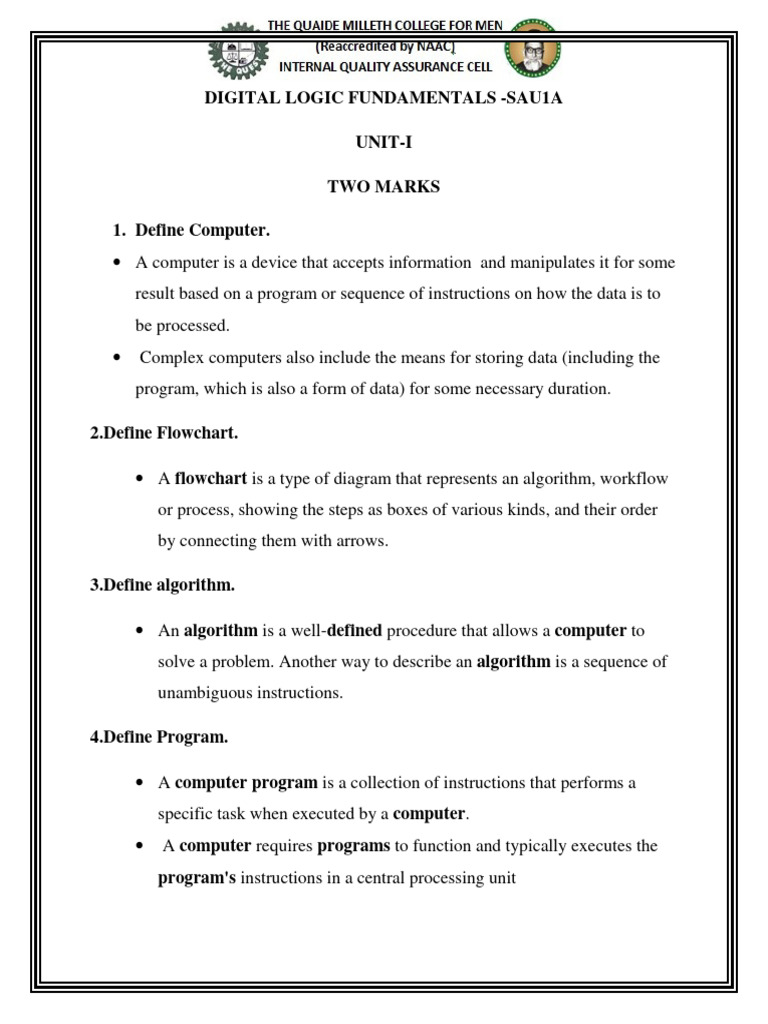 DIGITAL LOGIC FUNDAMENTALS -2 mark | PDF | Digital Electronics ...