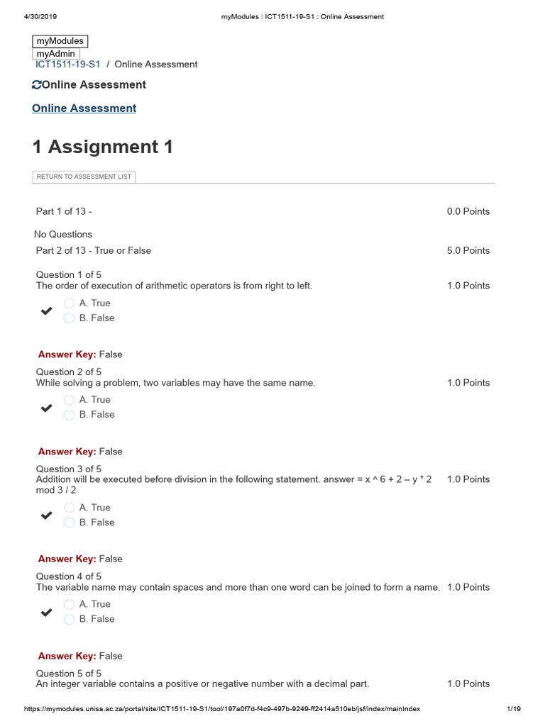 Online Assessment for ICT1511 Course | PDF | Algorithms | Computer Program