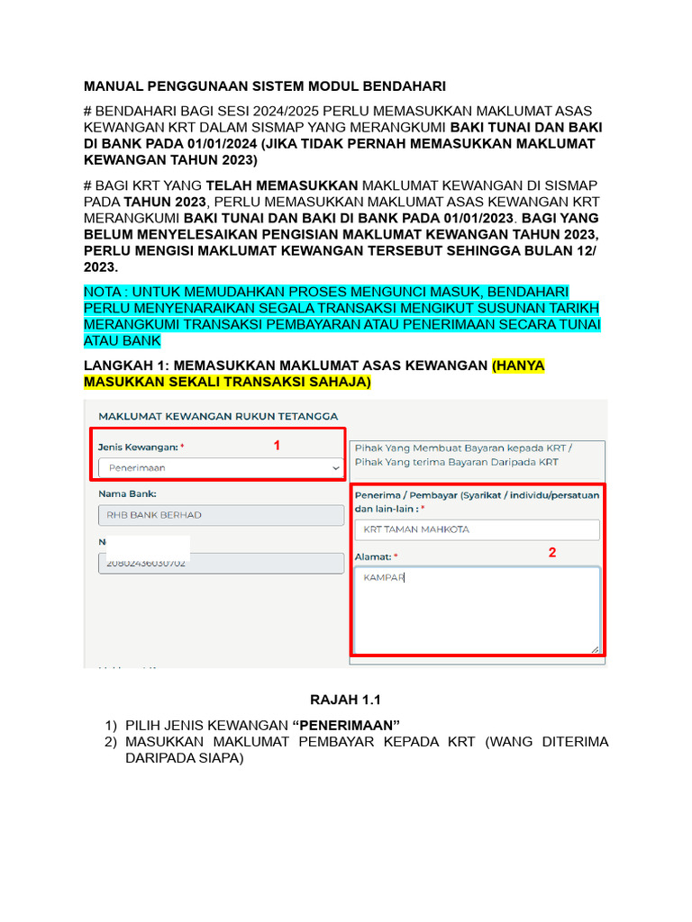 Manual Penggunaan Sistem Modul Bendahari | PDF
