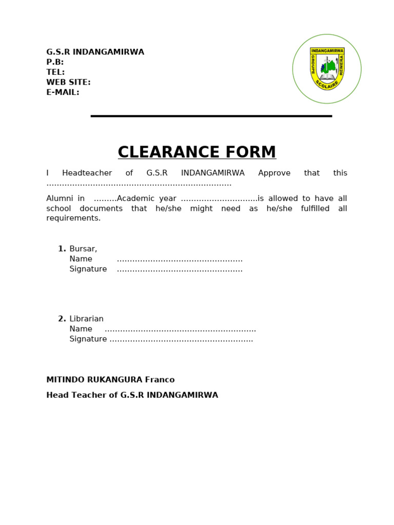 Clearance Form | PDF