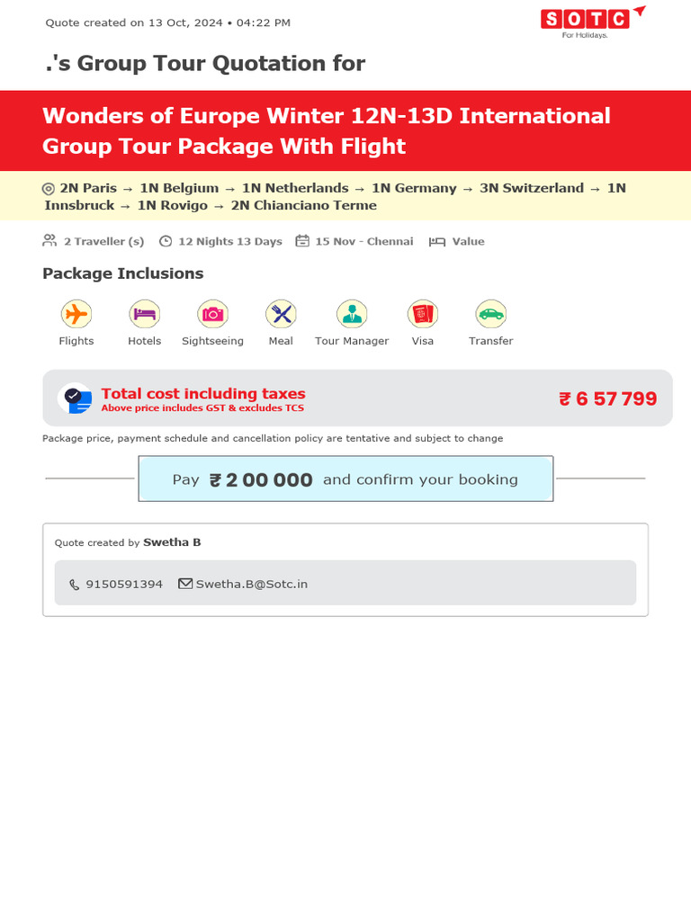 Europe Winter Group Tour Package | PDF | Payments | Taxes