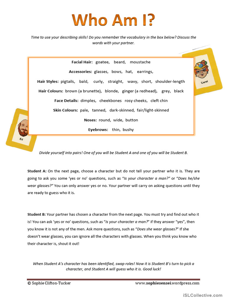 Who Am I Speaking Activity | PDF
