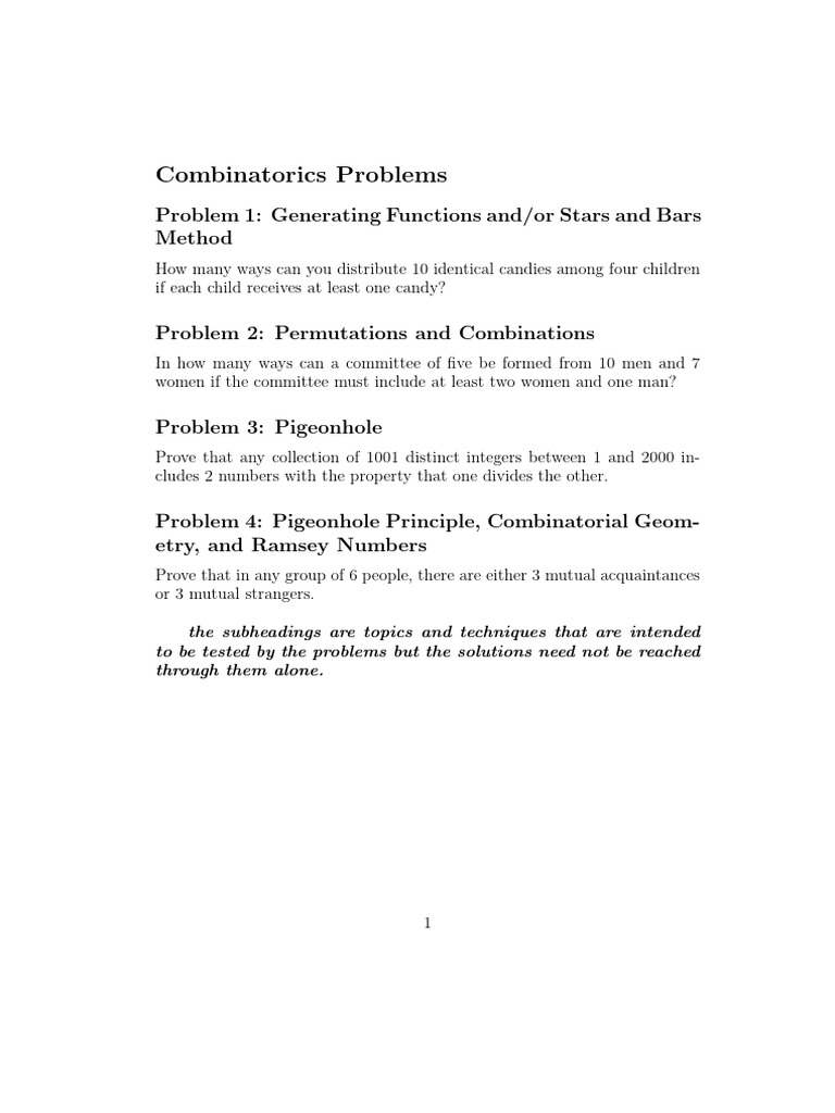 Combinatorics Problem Set | PDF