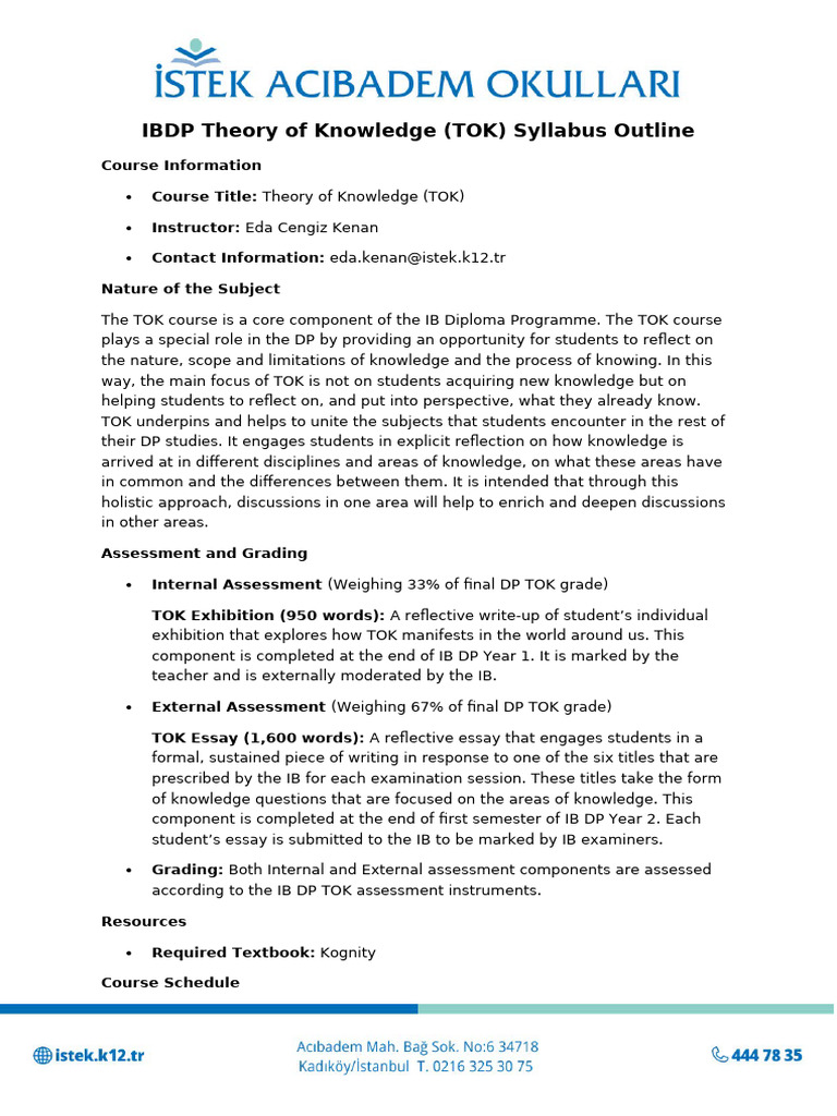 Ornek - IBDP Syllabus Outline - TOK | PDF