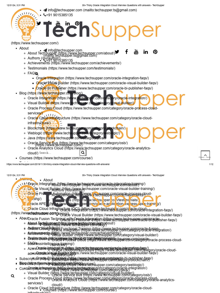 30+ Tricky Oracle Integration Cloud Interview Questions With Answers - TechSupper | PDF | Oracle ...