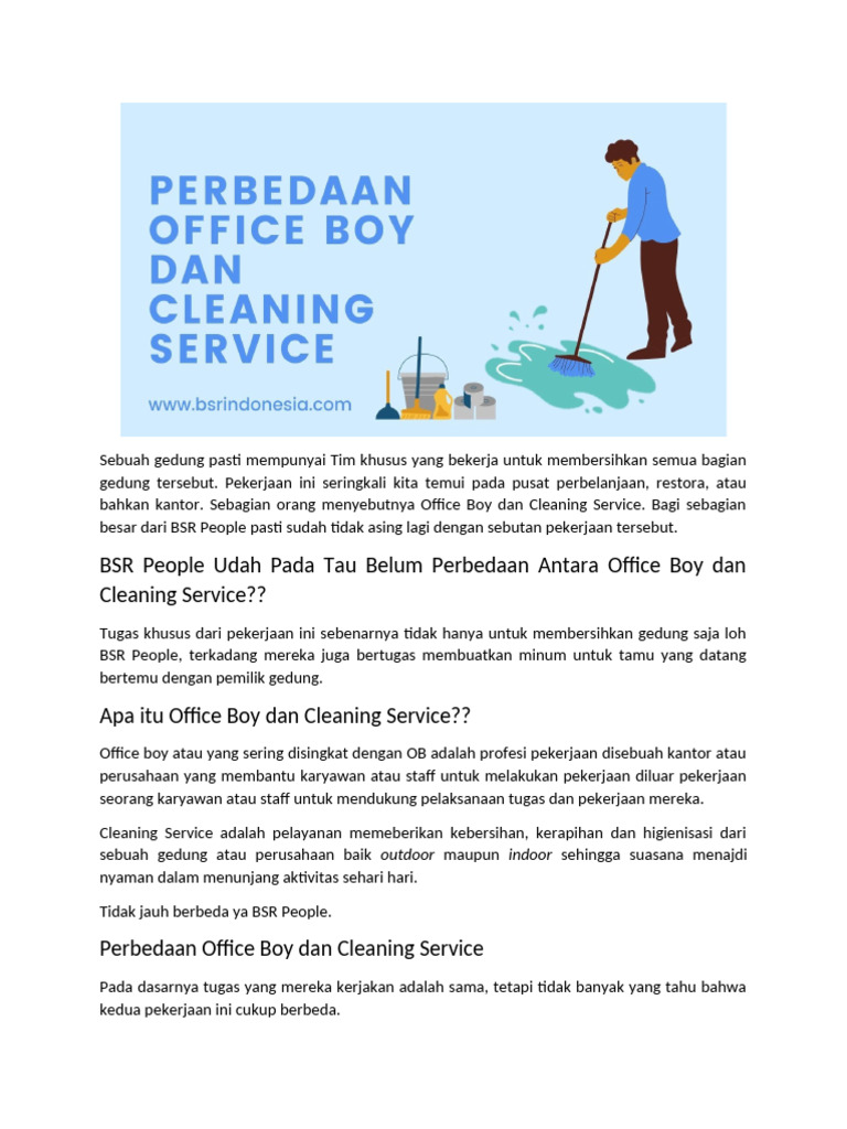 Perbedaan Office Boy dan Cleaning Service | PDF