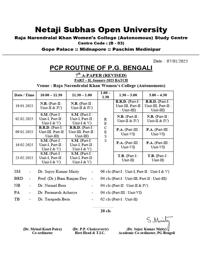 20250109_REVISED_PCP_Routine_PG_Bengali_Paper_7 | PDF