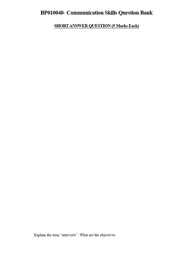 BPH010040 Communication Skills Question Bank - 250101 - 160530 | PDF ...