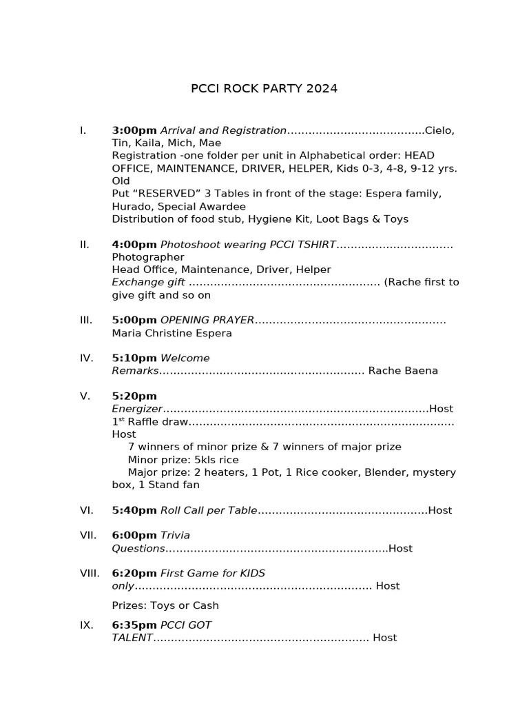 Pcci Rock Party 2024 - Admin | PDF