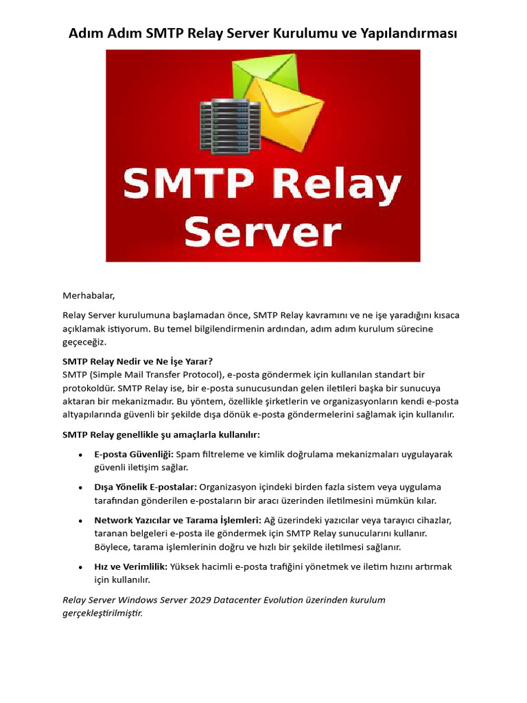 Adım Adım SMTP Relay Server Kurulumu Ve Yapılandırması | PDF