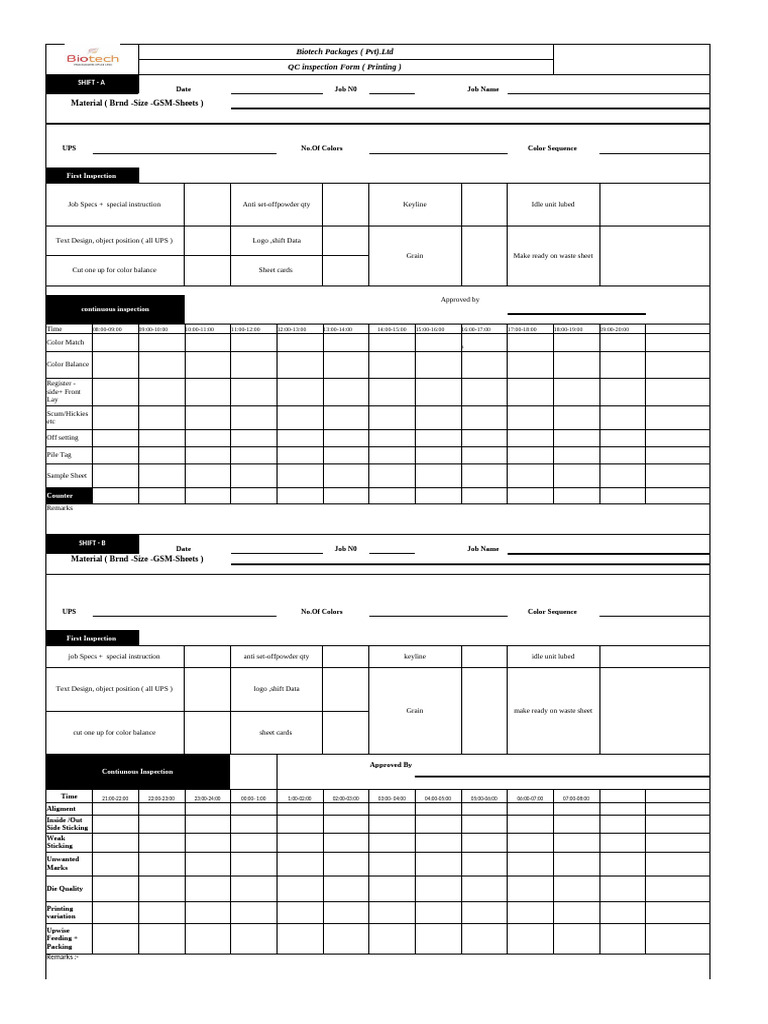 Biotech QC Inspection Forms Overview | PDF