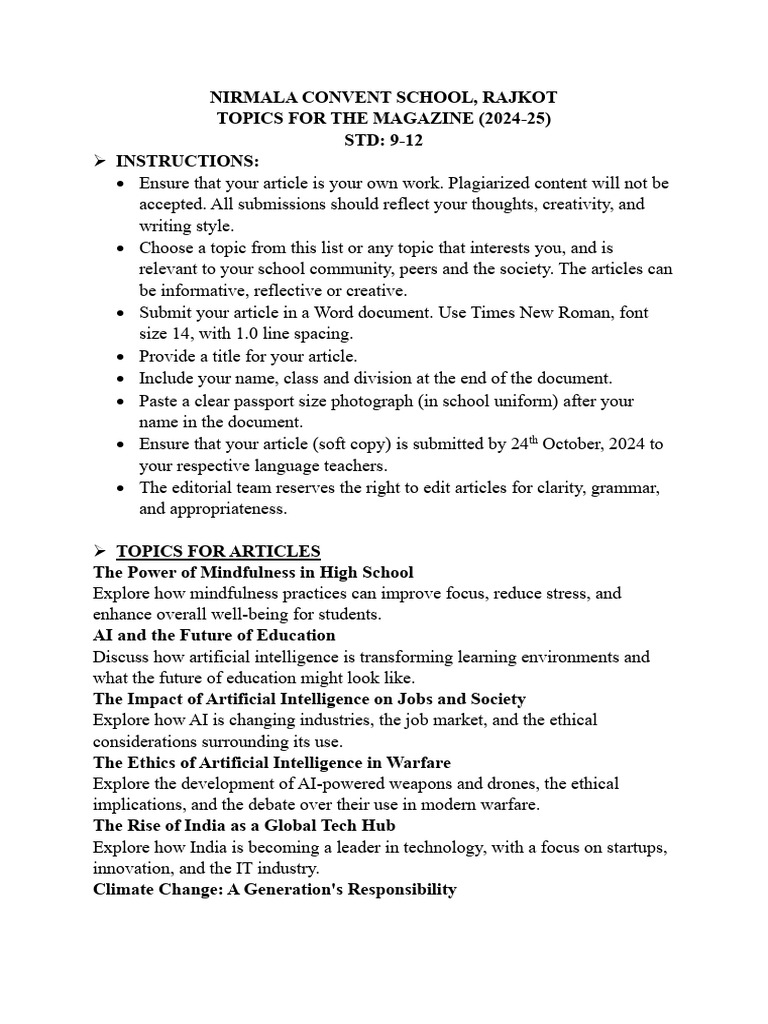Magazine Topics for Students 2024-25 | PDF | Sustainability | Social Media