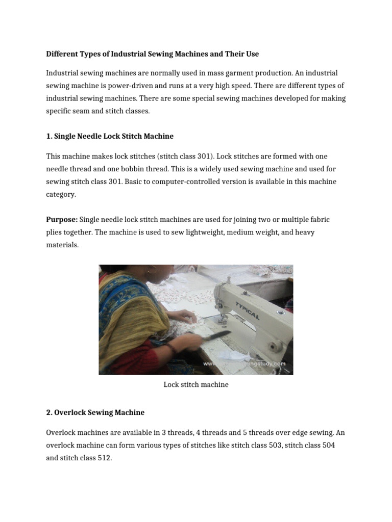 Different Types of Industrial Sewing Machines and Their Use | PDF ...