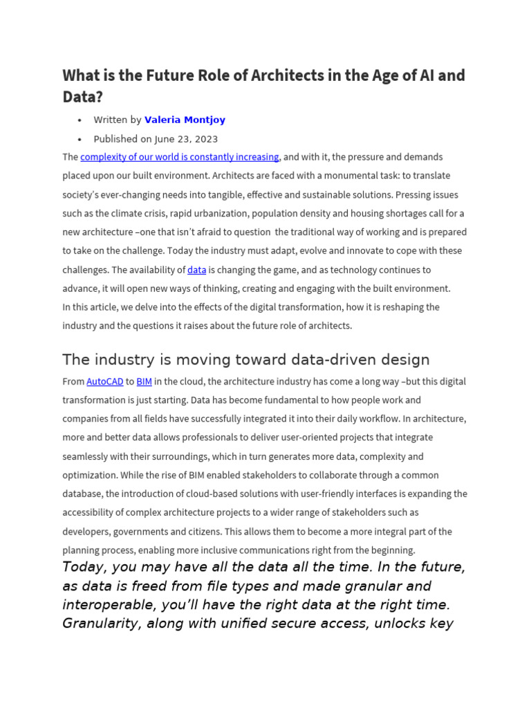 What is the Future Role of Architects in the Age of AI and Data | PDF ...